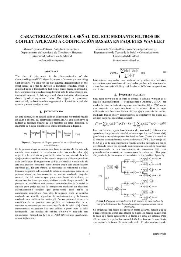 (PDF) Caracterización De La Señal Del Ecg Mediante Filtros De Coiflet ...