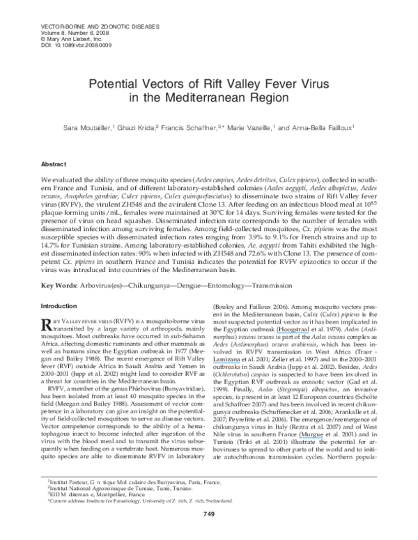(PDF) Potential Vectors of Rift Valley Fever Virus in the Mediterranean ...