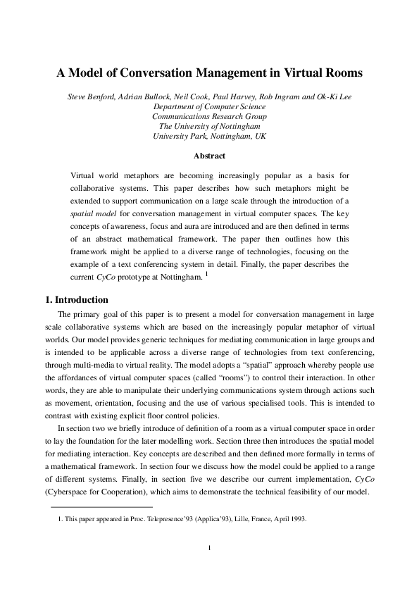 (PDF) A Model of Conversation Management in Virtual Rooms