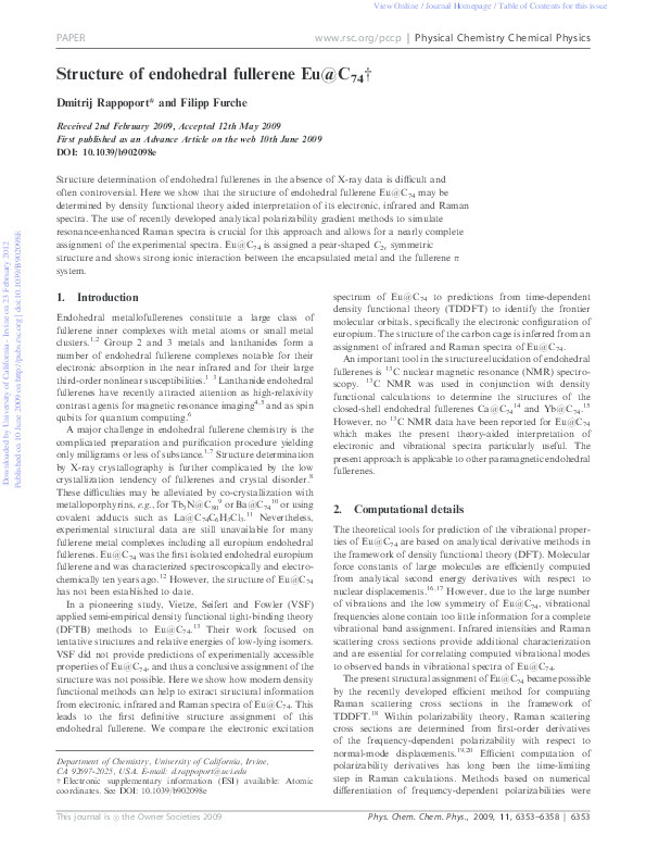 (PDF) Structure of endohedral fullerene Eu@C74