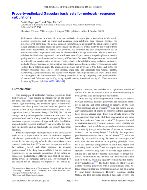 Pdf Property Optimized Gaussian Basis Sets For Molecular Response Calculations