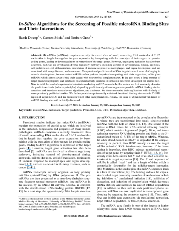 (PDF) In-Silico Algorithms for the Screening of Possible microRNA ...