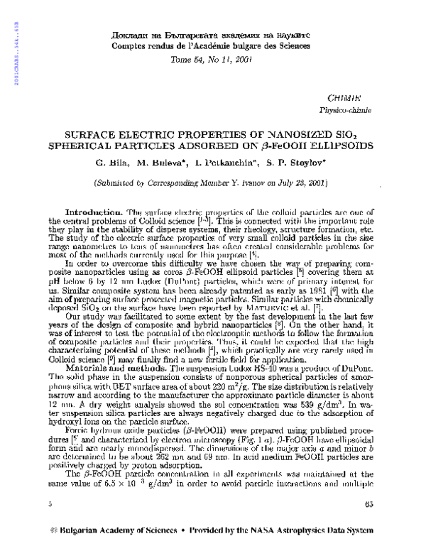 (PDF) Surface Electric Properties of Nanosized SiO2 Spherical Particles Adsorbed on β-FeOOH ...
