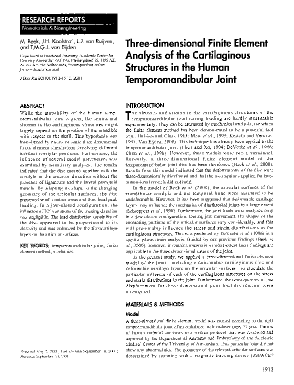 (PDF) Three-dimensional finite element analysis of the cartilaginous ...