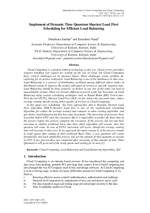 Pdf Implement Of Dynamic Time Quantum Shortest Load First Scheduling For Efficient Load Balancing