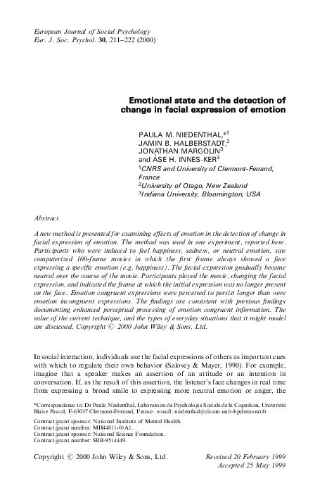 (PDF) Emotional state and the detection of change in facial expression ...
