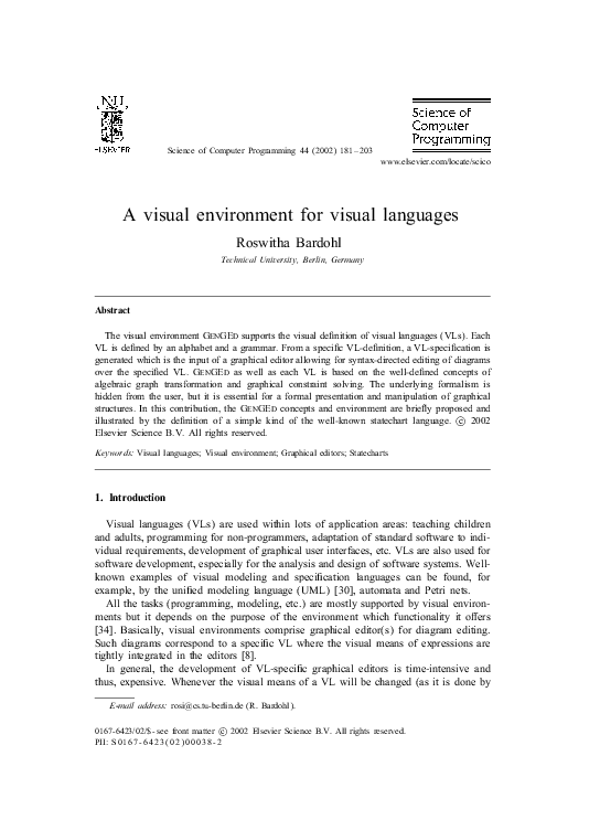 (PDF) A visual environment for visual languages