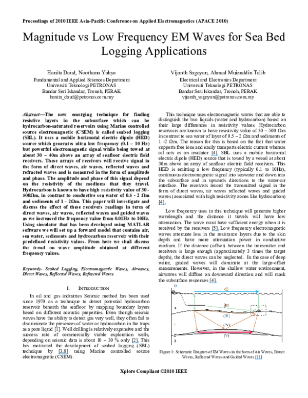 (PDF) Magnitude vs low frequency EM waves for sea bed logging applications
