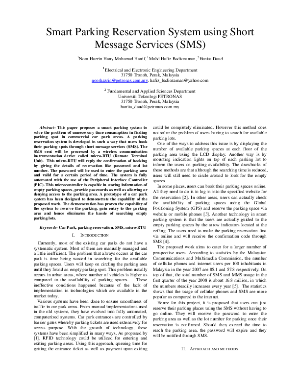 (PDF) Smart parking reservation system using short message services (SMS)