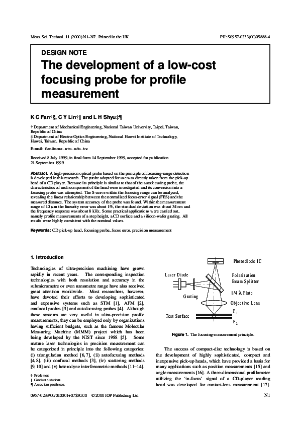 (PDF) The development of a low-cost focusing probe for profile measurement