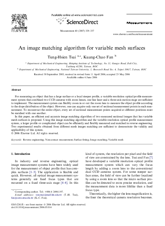 (PDF) An image matching algorithm for variable mesh surfaces