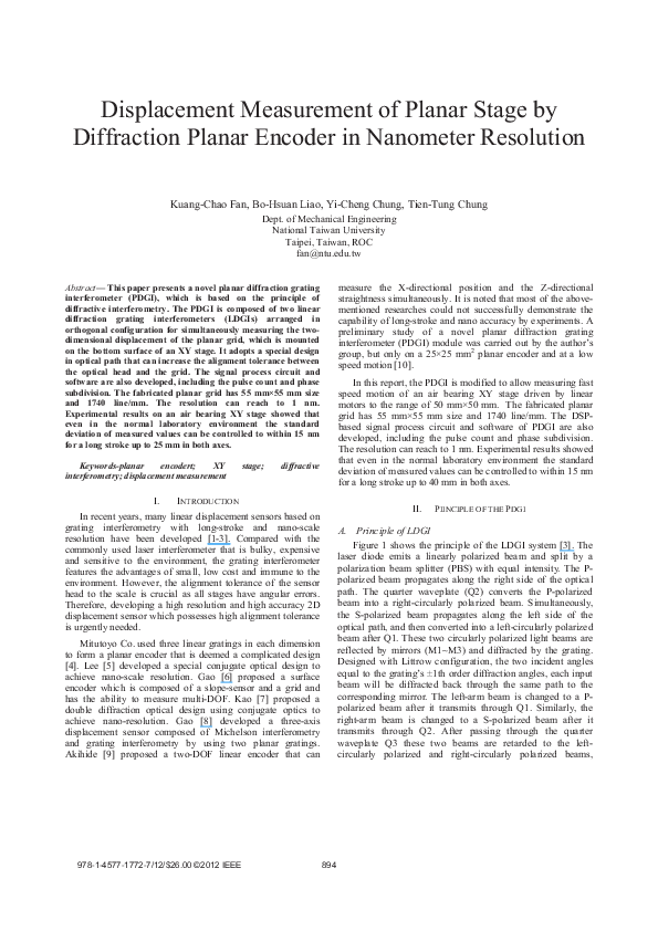 (PDF) Displacement measurement of planar stage by diffraction planar encoder in nanometer resolution