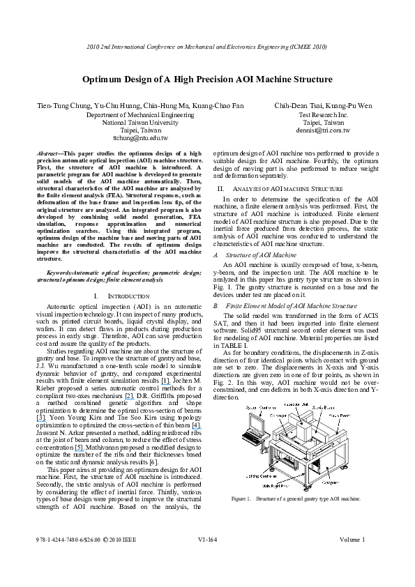 (PDF) Optimum design of a high precision AOI machine structure