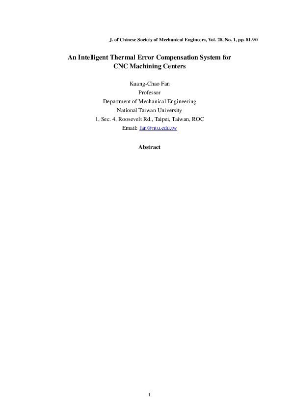 (PDF) An Intelligent Thermal Error Compensation System for CNC Machining Centers