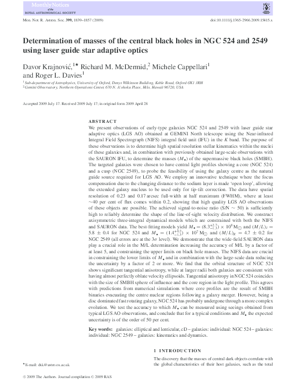 (PDF) Determination of masses of the central black holes in NGC 524 and ...