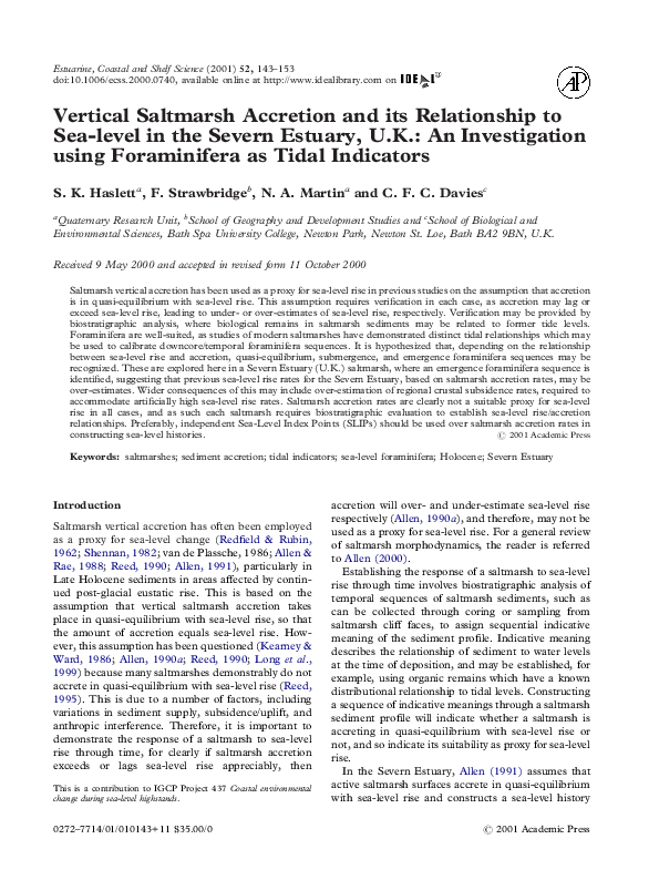 (PDF) Vertical Saltmarsh Accretion and its Relationship to Sea-level in ...