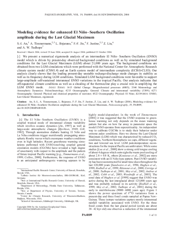 (PDF) Modeling evidence for enhanced El Niño-Southern Oscillation amplitude during the Last ...