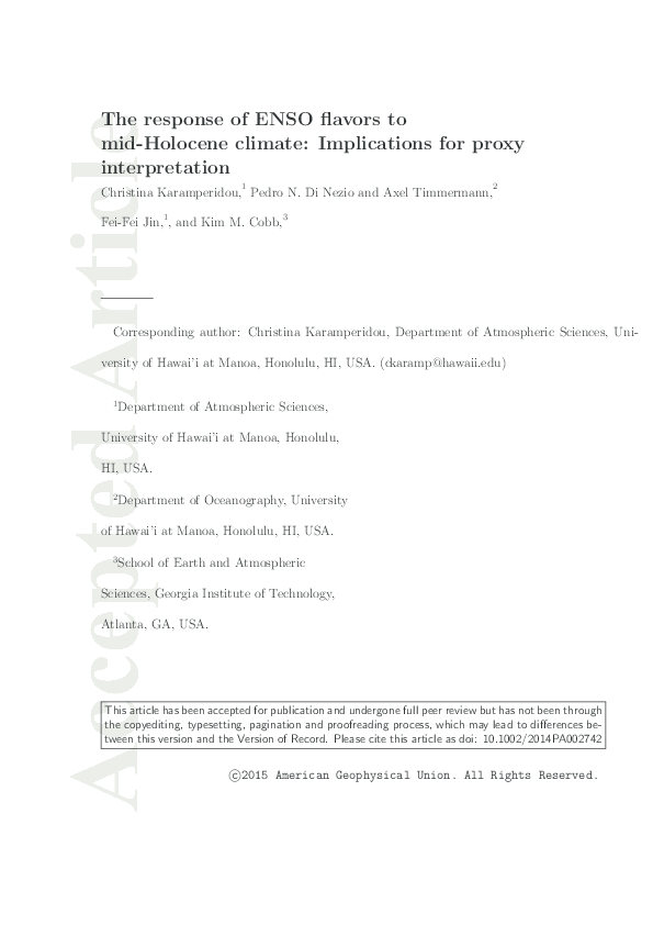 (PDF) The response of ENSO flavors to mid-Holocene climate ...