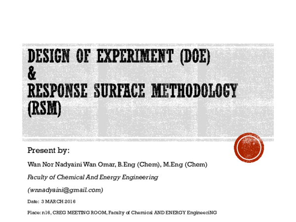 (PDF) Design of experiment & response surface methodology