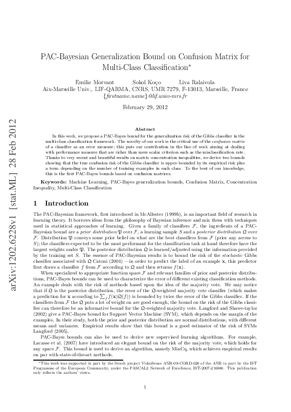 (PDF) PAC-Bayesian Generalization Bound on Confusion Matrix for Multi-Class Classification