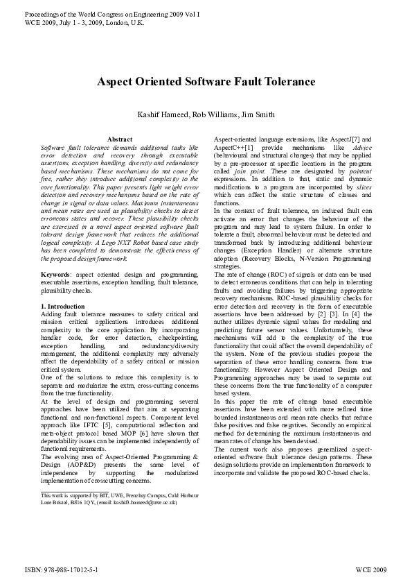 (PDF) Aspect Oriented Software Fault Tolerance