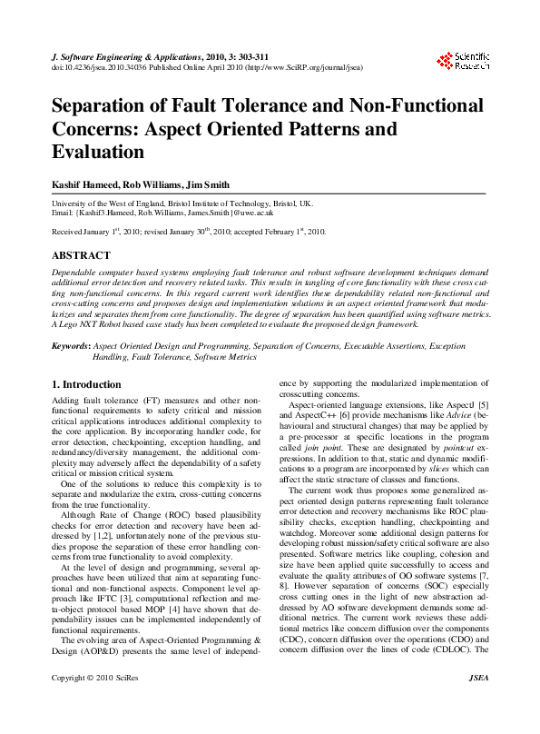 (PDF) Separation of Fault Tolerance and Non-Functional Concerns: Aspect Oriented Patterns and ...