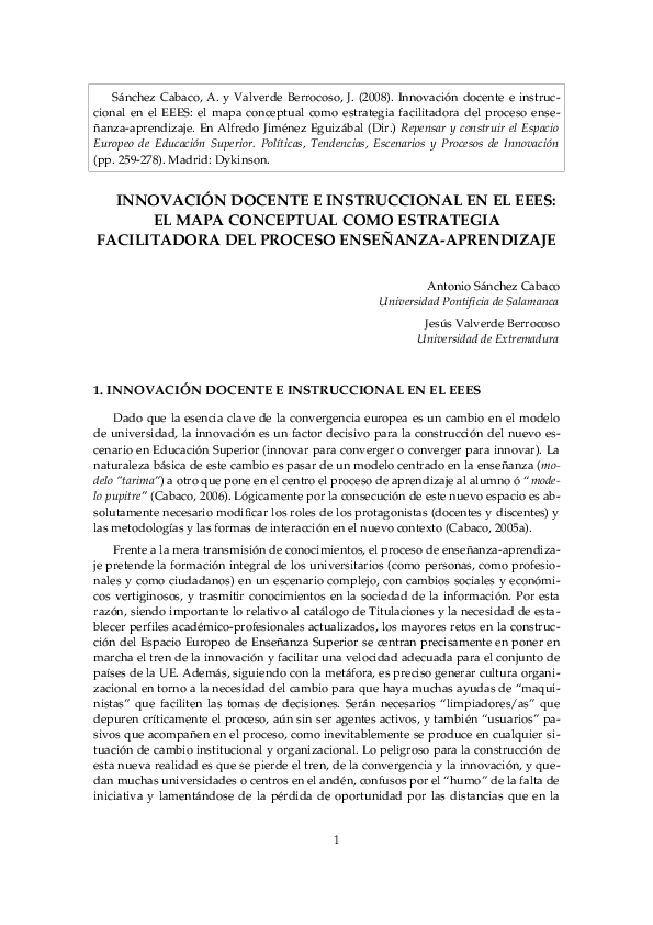 (PDF) Innovación Docente e Instruccional en El Eees: El Mapa Conceptual ...
