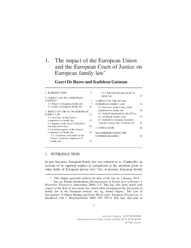 (PDF) The Impact of the EU and the ECJ on European Family Law, co ...