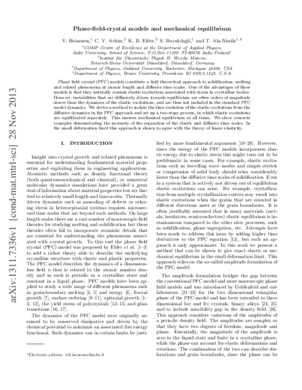 (PDF) Phase-field-crystal models and mechanical equilibrium
