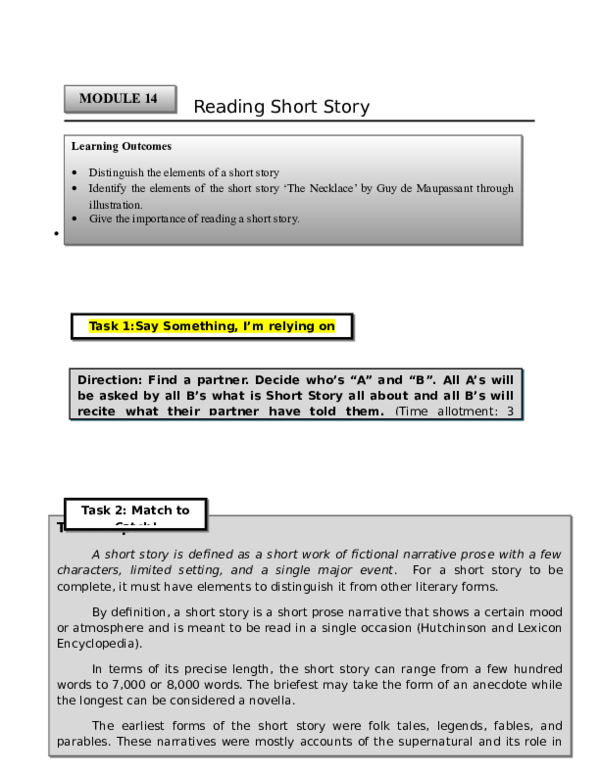 (DOC) Reading Short Story Column A Column B