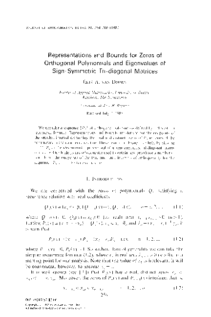 (PDF) Representations and bounds for zeros of orthogonal polynomials and eigenvalues of sign ...