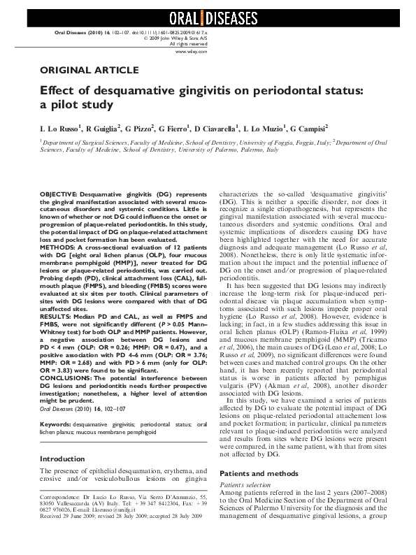 (PDF) Effect of desquamative gingivitis on periodontal status: a pilot study