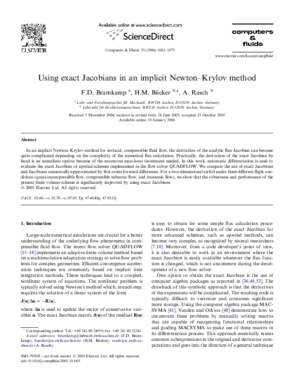 (PDF) Using exact Jacobians in an implicit Newton–Krylov method