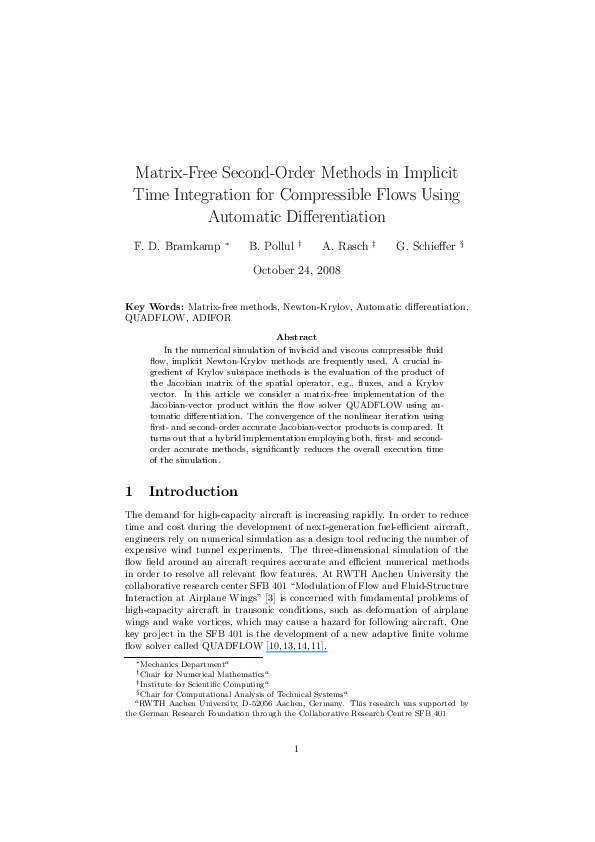 Pdf Matrix Free Second Order Methods In Implicit Time Integration For Compressible Flows Using