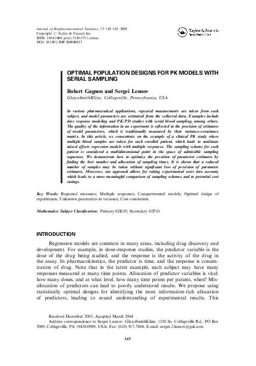 (PDF) OPTIMAL POPULATION DESIGNS FOR PK MODELS WITH SERIAL SAMPLING