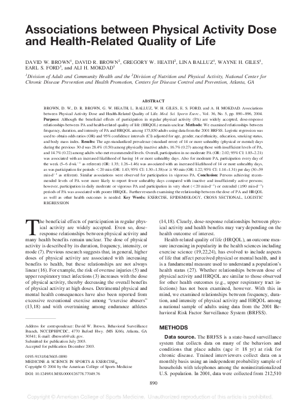 (PDF) Associations between Physical Activity Dose and Health-Related Quality of Life