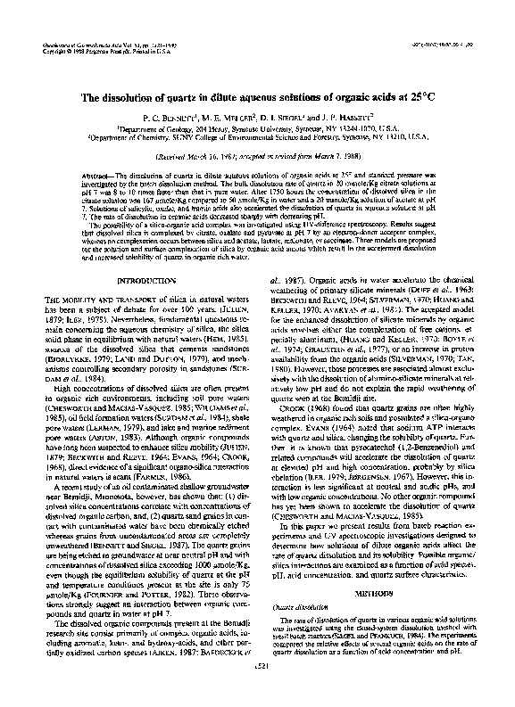 (PDF) The dissolution of quartz in dilute aqueous solutions of organic ...