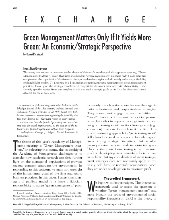 (PDF) Green Management Matters Only if it Yieds More Green: An Economic ...