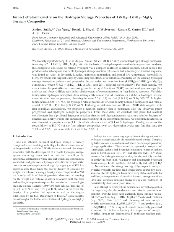 (PDF) High throughput screening of the ternary LiNH2–MgH2–LiBH4 phase diagram | Donald Siegel ...
