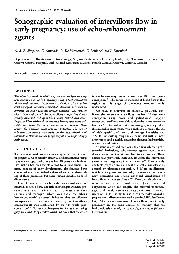 (PDF) Sonographic evaluation of intervillous flow in early pregnancy ...