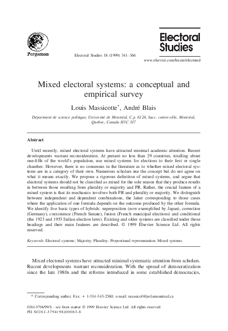 (PDF) Mixed electoral systems: a conceptual and empirical survey