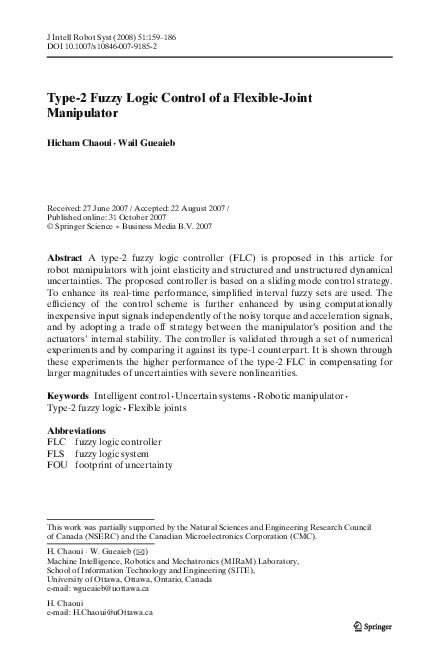 (PDF) Type-2 Fuzzy Logic Control of a Flexible-Joint Manipulator