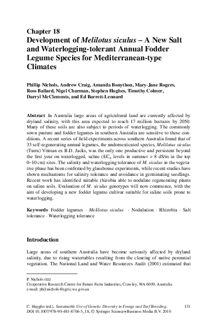 (PDF) Development of Melilotus siculus – A New Salt and Waterlogging ...