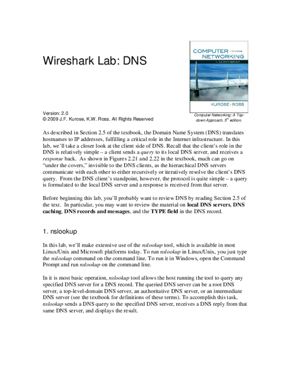 Pdf Wireshark Lab Dns