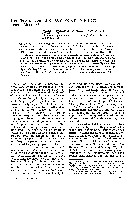(PDF) The neural control of contraction in a fast insect muscle
