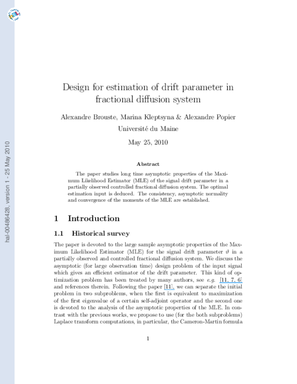 (PDF) Design for estimation of the drift parameter in fractional diffusion systems