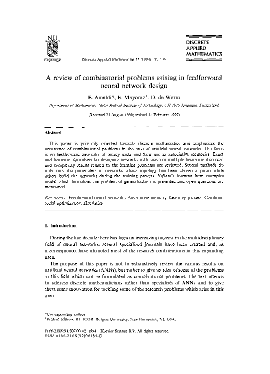 (PDF) A review of combinatorial problems arising in feedforward neural network design