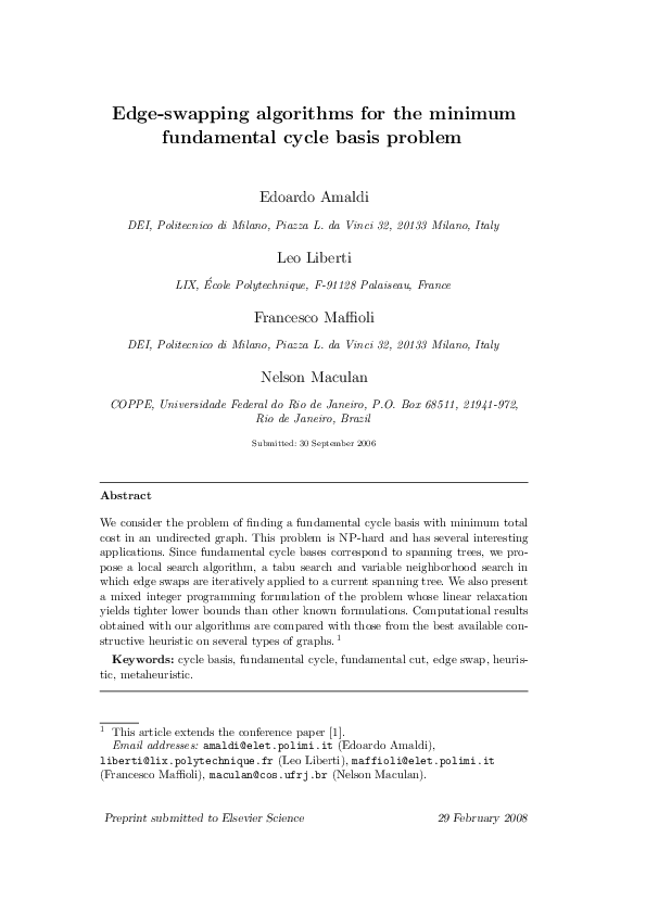 (PDF) Edge-swapping algorithms for the minimum fundamental cycle basis problem