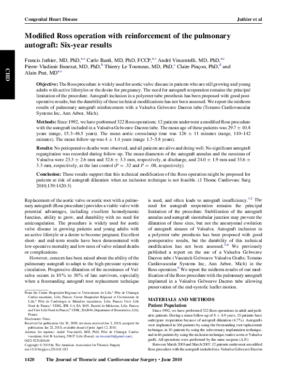 (PDF) Modified Ross operation with reinforcement of the pulmonary ...