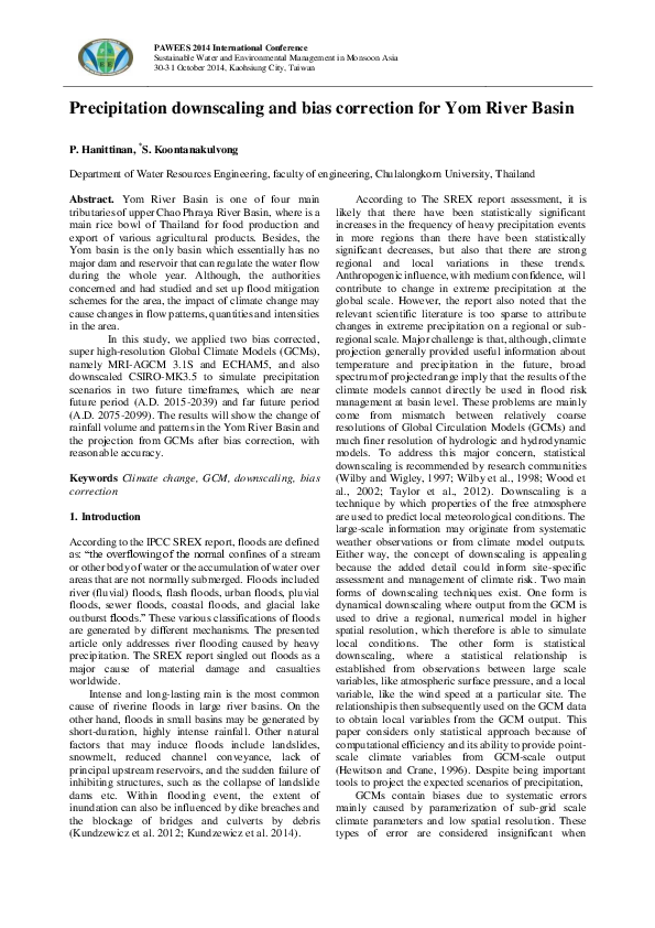 Pdf Precipitation Downscaling And Bias Correction For Yom River Basin